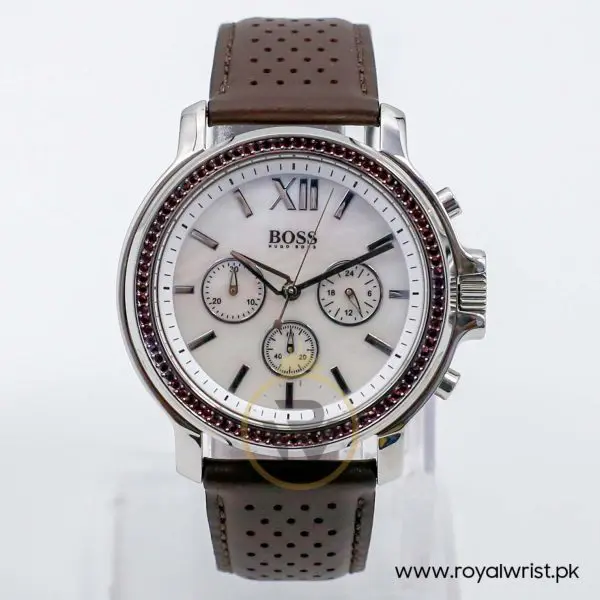 Hugo Boss Women’s Quartz Dark Brown Leather Strap Mother Of Pearl Dial ...