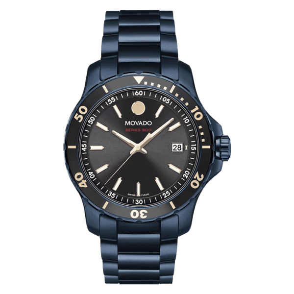 Movado Men’s Swiss Made Quartz Blue Stainless Steel Black Dial 40mm ...