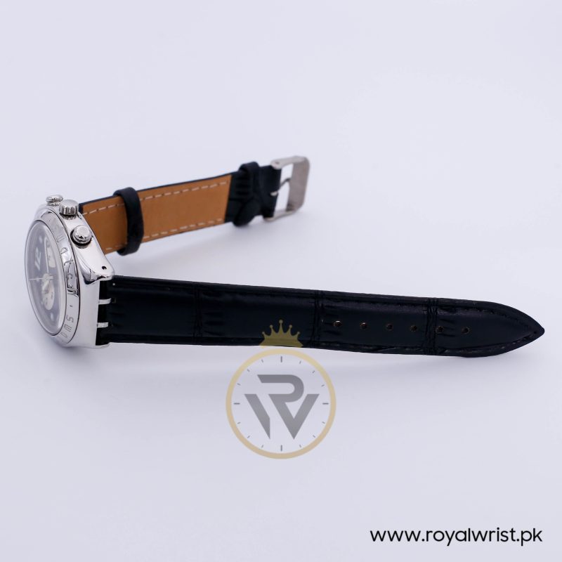 Swatch Men’s Swiss Made Quartz Black Leather Strap Black Dial 40mm ...