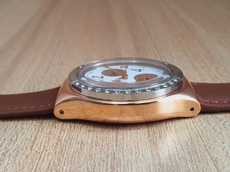 Swatch Men’s/Unisex Chronograph Swiss Made Rose Gold-Tone White Dial ...