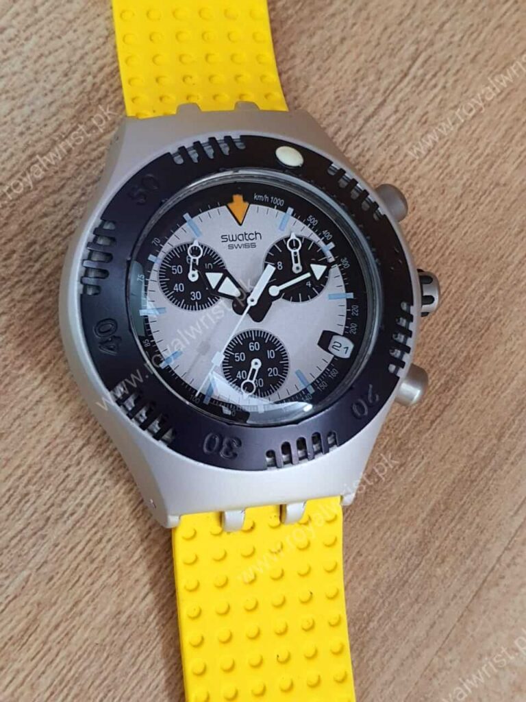 Swatch Men’s Chronograph Quartz Swiss Made Yellow Silicone Strap 40mm ...