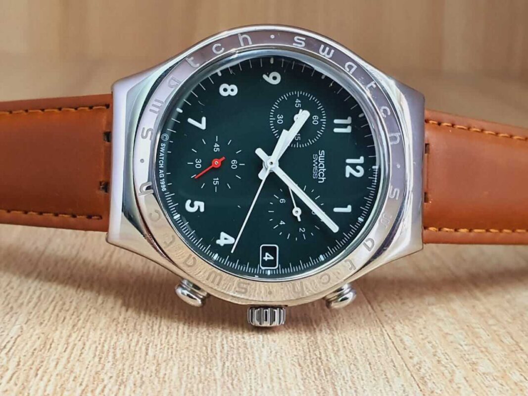 Swatch Men’s Chronograph Quartz Swiss Made Green Dial 40mm Watch YCS402 ...