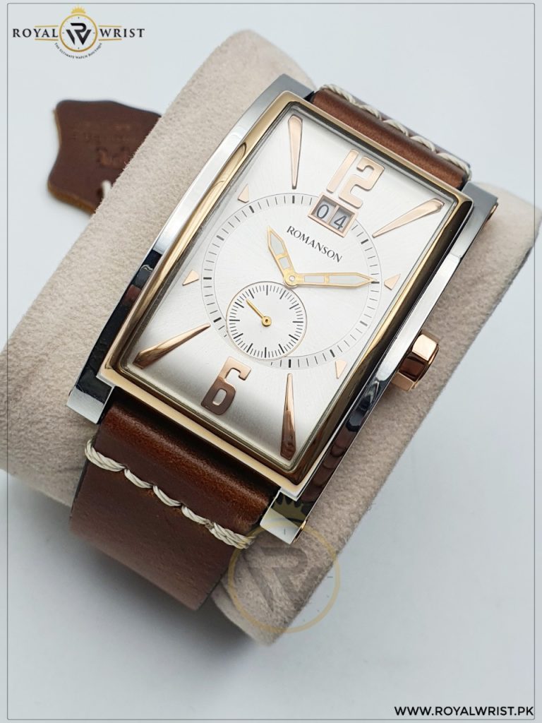 Romanson Men’s Swiss Made Quartz Leather Strap Silver Dial 34mm Watch ...
