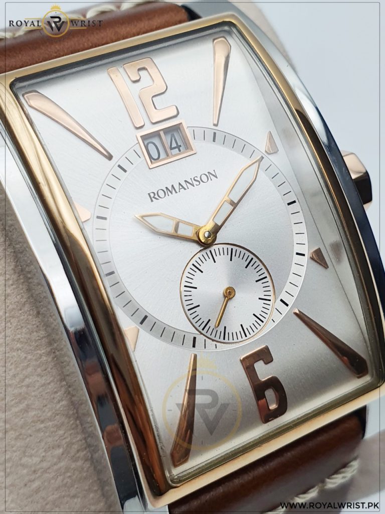 Romanson Men’s Swiss Made Quartz Leather Strap Silver Dial 34mm Watch ...