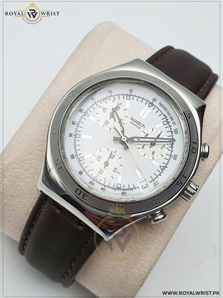 Swatch Men’s Swiss Made Leather Strap White Dial 40mm Watch YCS416G ...