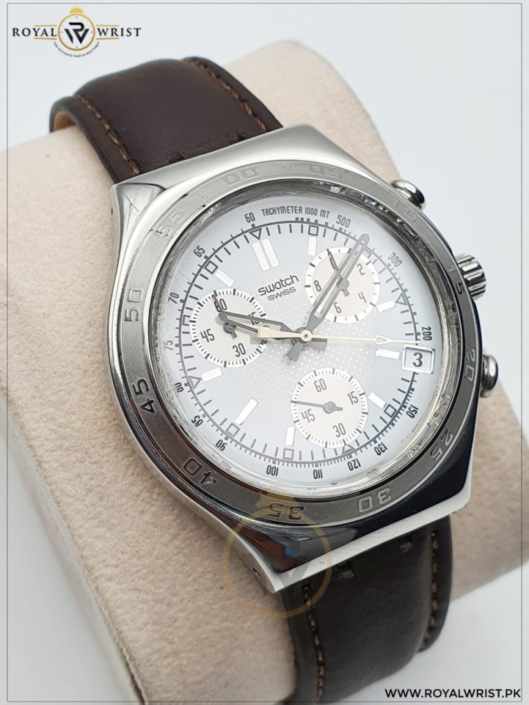 Swatch Men’s Swiss Made Leather Strap White Dial 40mm Watch YCS416G ...