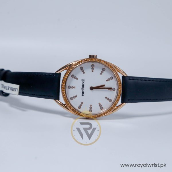 Cacharel Women's Quartz Black Leather Strap White Dial 36mm Watch ...