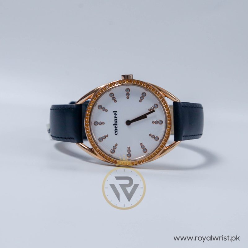 Cacharel Women's Quartz Black Leather Strap White Dial 36mm Watch ...