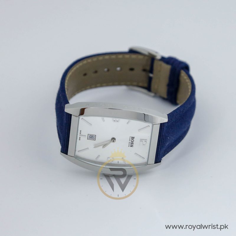 Hugo Boss Men’s Swiss Made Quartz Blue Leather & Nylon Strap Silver ...