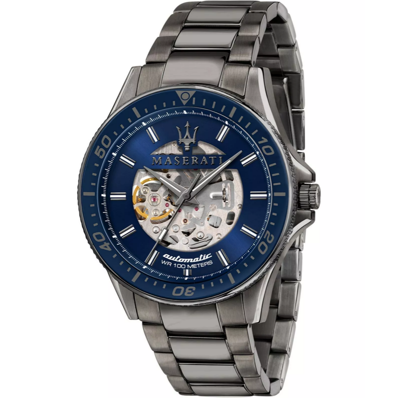 Maserati Men’s Automatic Gunmetal Stainless Steel Navy Blue Skeleton ...